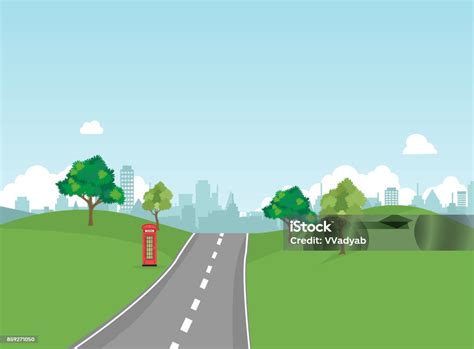 자연 풍경 및 배경 벡터 일러스트 레이 션 건물 공공 공원에서 거리 메인 스트리트 장면 벡터입니다 도시 및 주위 자연 통로 0