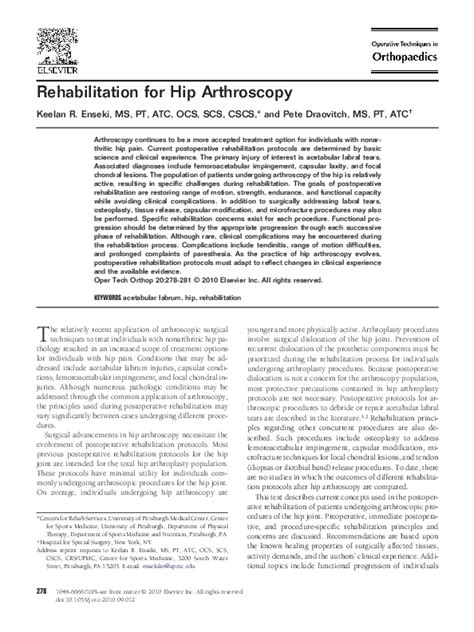 Pdf Rehabilitation For Hip Arthroscopy