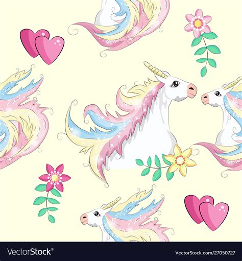 Seamless Pattern With Unicorns Stars Clouds Vector Image
