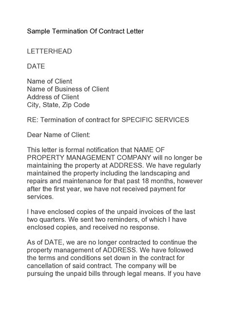 Letter Of Contract Termination Template