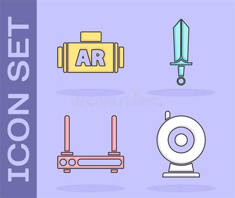 Set Web Camera Ar Augmented Reality Router And Wi Fi Signal And Sword For Game Icon Vector