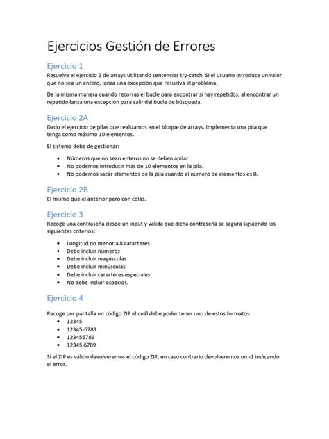Ejercicios Gestión Errores Pdf