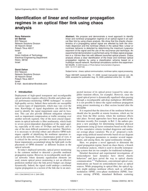 Pdf Identification Of Linear And Nonlinear Propagation Regimes In An