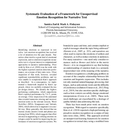 Systematic Evaluation Of A Framework For Unsupervised Emotion