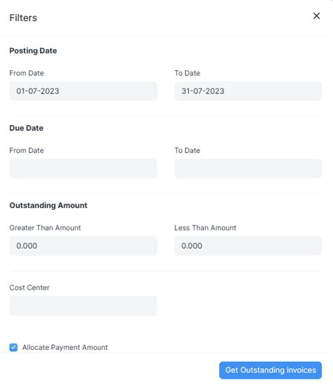 Payment Entry Get Outstanding Invoice Date Filter Not Working Properly · Issue 36863