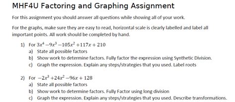 Solved MHF4U Factoring And Graphing Assignment For This Chegg Com