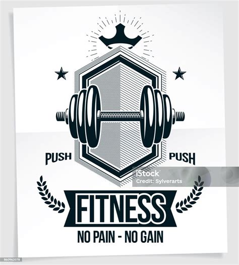 스포츠 클럽 디스크 무게 벙어리 벨 스포츠 장비를 사용 하 여 구성 하는 벡터 프로 모션 카드 아니 아무 이득 면 통증 Championship에 대한 스톡 벡터 아트 및