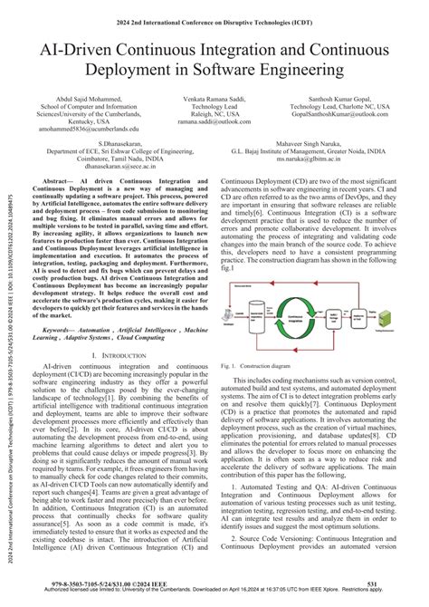 Pdf Ai Driven Continuous Integration And Continuous Deployment In Software Engineering