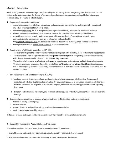 Chapter Principles Of Auditing Chapter Introduction Audit Is A Systematic Process Of