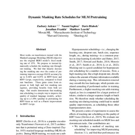 Dynamic Masking Rate Schedules For Mlm Pretraining Acl Anthology