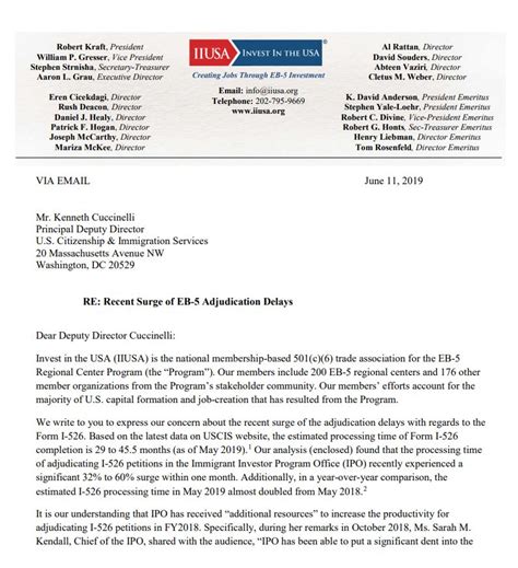 IIUSA Submits Letter To USCIS Regarding Recent Surge In EB 5 Adjudication Delays