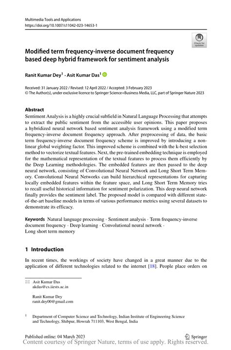 Modified Term Frequency Inverse Document Frequency Based Deep Hybrid Framework For Sentiment