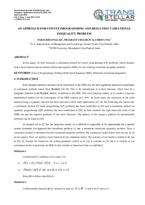 pdf an approach for convex programming and resulting variational inequality problem