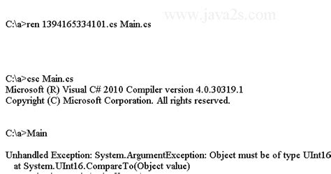 C Tutorial C UInt16 CompareTo Object