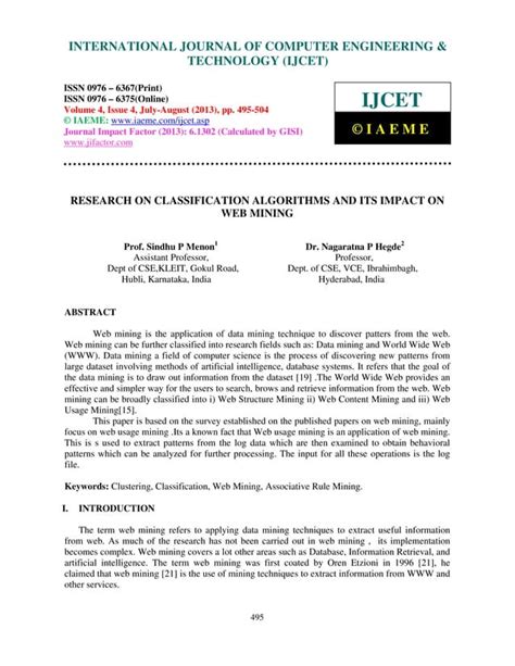Research On Classification Algorithms And Its Impact On Web Mining Pdf