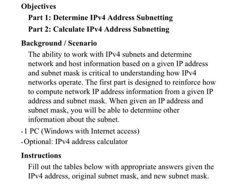 Solved Objectives Part 1 Determine Ipv4 Address Subnetting