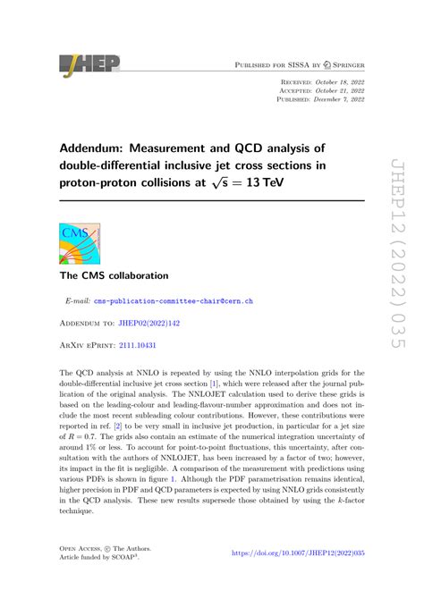 Pdf Addendum To Measurement And Qcd Analysis Of Double Differential Inclusive Jet Cross
