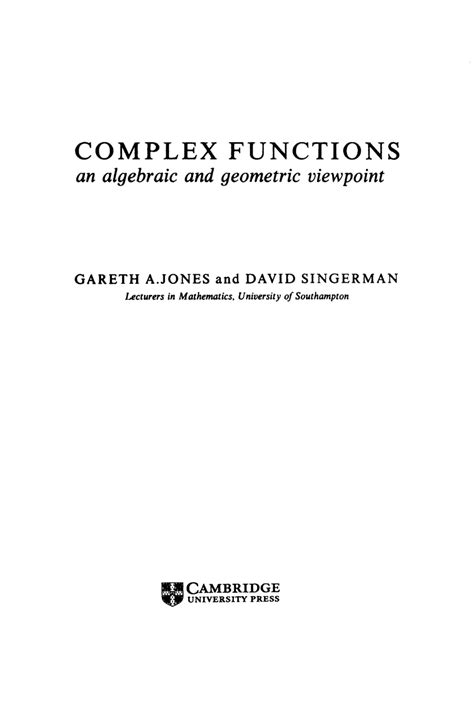PDF Complex Functions An Algebraic And Geometric Viewpoint