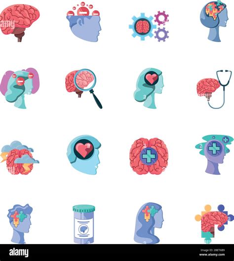 Set Of Icons Mental Health On White Background Vector Illustration