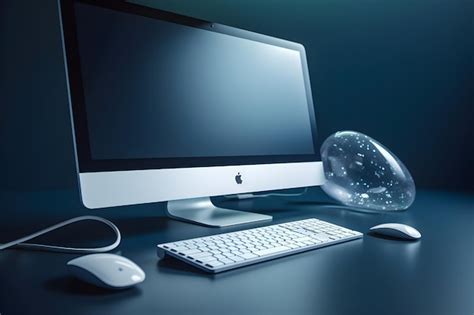 Premium Ai Image Computer Monitor And Mouse On Dark Background 3d Rendering Toned Image
