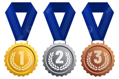 블루 리본 벡터 디자인으로 골드 실버 및 브론즈 챔피언 메달 금메달 은메달 동메달 Png 일러스트 및 벡터 에 대한 무료 다운로드 Pngtree