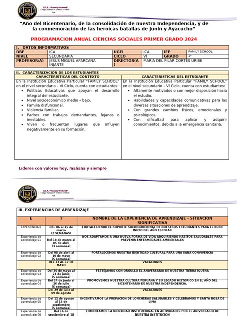 Primer Grado Programacion Anual Cc Ss Pdf