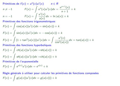 Primitives De Fonctions Composées