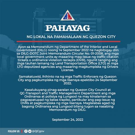 Quezon City Honors Dilg Memo Regarding The Confiscation Of Licenses