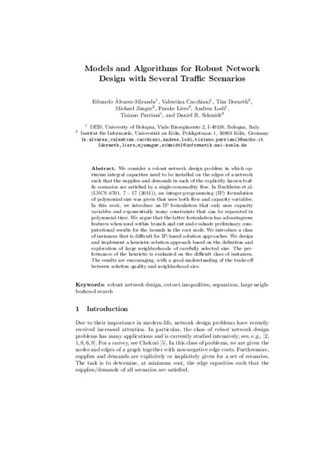 Pdf Models And Algorithms For Robust Network Design With Several