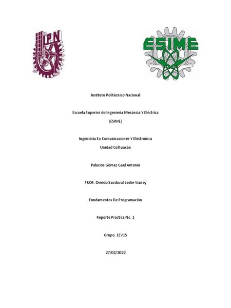 Reporte Practica 1 Pdf Programa De Computadora Programación