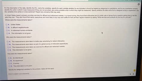 Solved For The Description Of The Data Identify The Ws