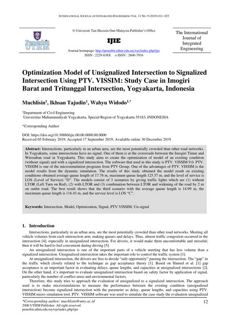 Pdf Optimization Model Of Unsignalized Intersection To Signalized Intersection Using Ptv