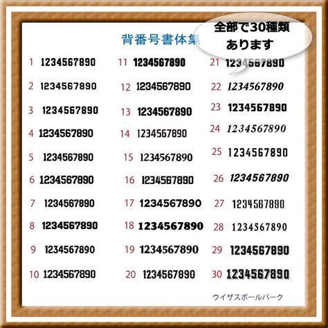 背番号に30種類の書体！！野球ユニフォーム 背番号書体集 草野球 軟式野球 野球ユニフォーム作製ガイド：情報発信｜ウイザスボールパーク