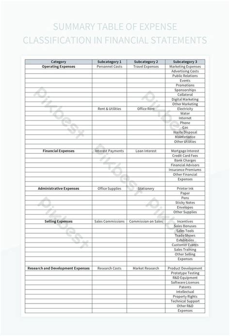 Summary Table Of Expense Classification In Financial Statements A Comprehensive Guide Excel
