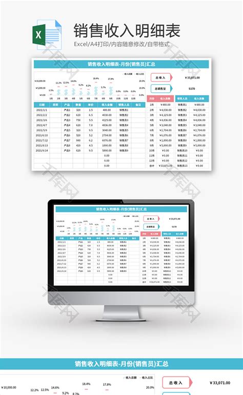 销售收入明细表excel模板 免费excel表格模板下载 千库网