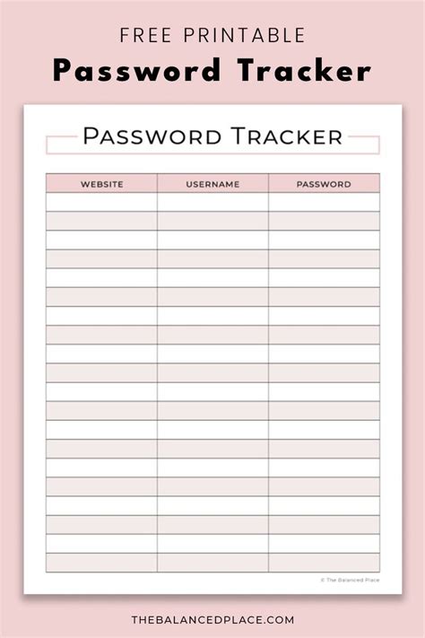 Free Printable Password Tracker Printable Password Tracker Password Tracker Printable