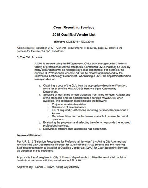 Printable Vendor List Template