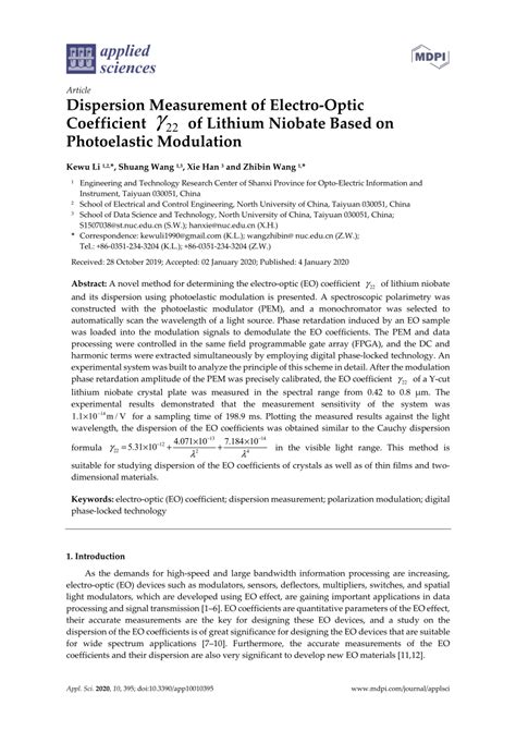 Pdf Dispersion Measurement Of Electro Optic Coefficient γ 22 Of Lithium Niobate Based On