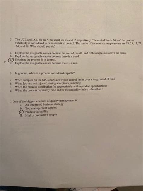 Solved 5 The UCL And LCL For An X Bar Chart Are 25 And 15 Chegg Com