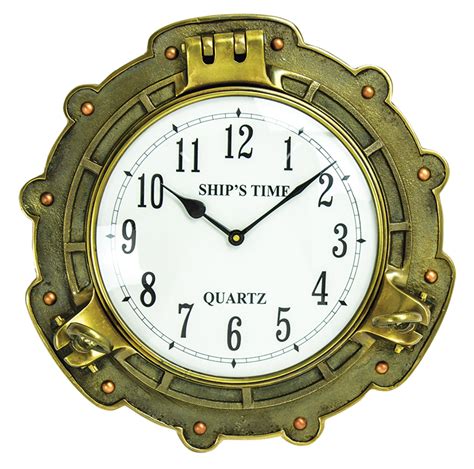 Antique Brass Porthole Clock Vintage Nautical Wall Clock