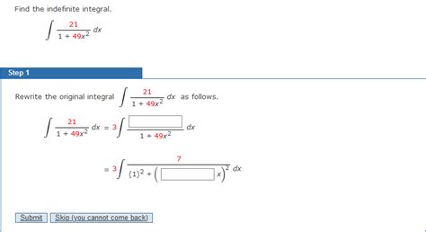 Solved Find The Indefinite Integral 21 Vo Dx 1 49x2 Step