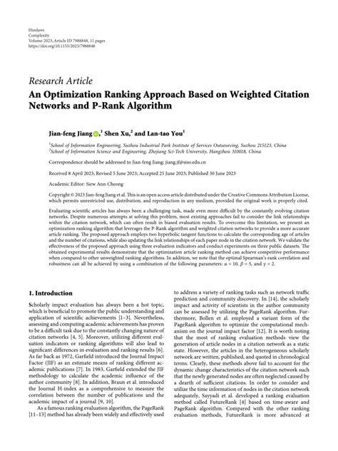 Pdf An Optimization Ranking Approach Based On Weighted Citation