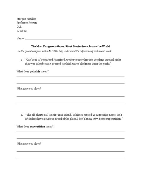 Dll Vocabulary In Context Assignment 1 Pdf