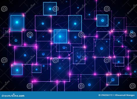 Ethereal Neon Blockchain Nodes In Dark Blue And Azure Futuristic Digital Background Glowing
