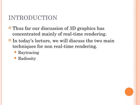 Grphics08 Raytracing And Radiosity Ppt 3 D Graphics Computer Software And Applications