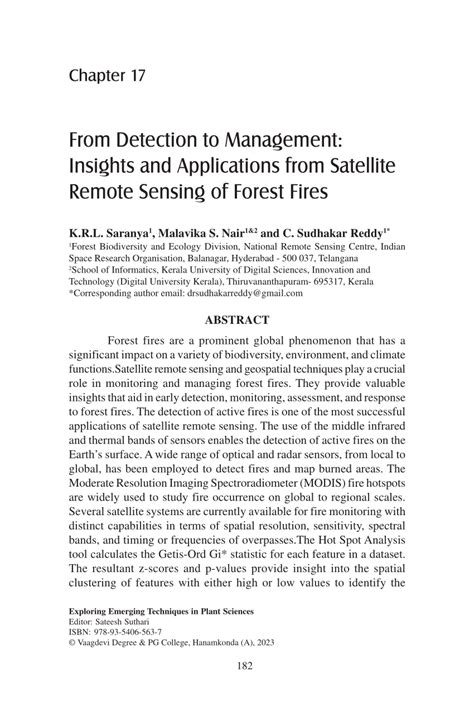 PDF From Detection To Management Insights And Applications From Satellite Remote Sensing Of
