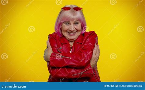 Mature Old Granny Grandmother Spread Hands And Give Hug To You