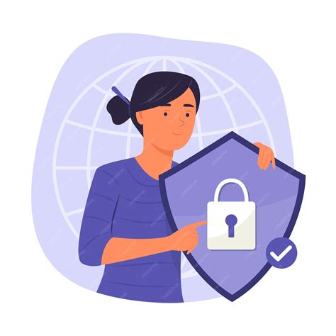 Premium Vector Woman Holding Encryption Cyber Shield With Padlock
