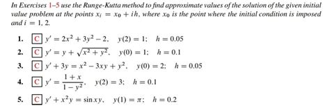 solved in exercises 1 5 use the runge kutta method to find