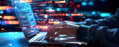 Person Coding On Laptop With Digital Data Visualization Futuristic